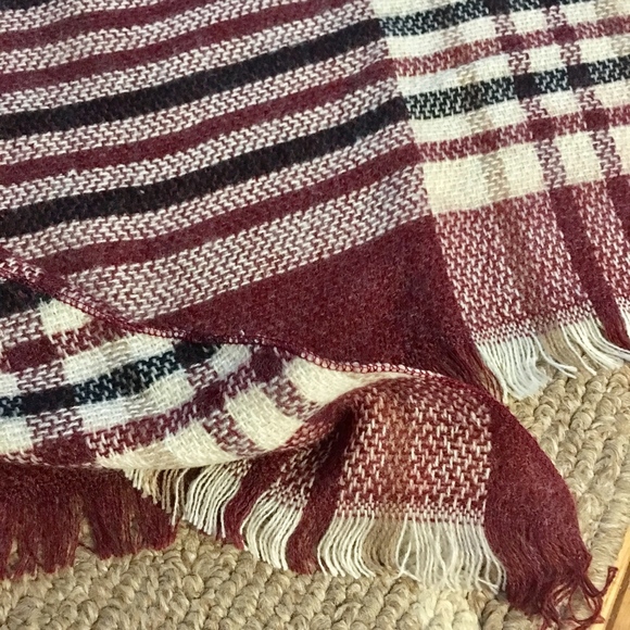 Accessories | Plaid Raw Hem Wrap Blanket Red Triangle Scarf | Poshmark